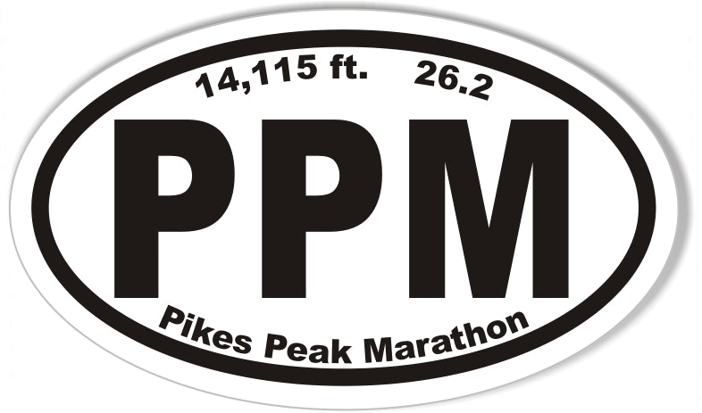 PPM Pikes Peak Marathon Oval Sticker – StickerCafe.com